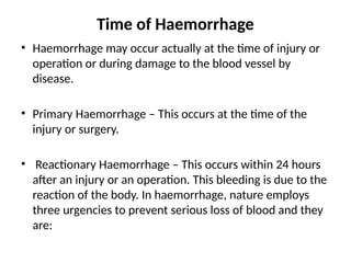 HEMORRHAGE in first aid and bandaging fhs | PPTX