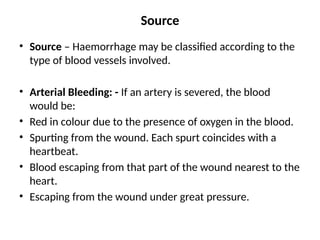 HEMORRHAGE in first aid and bandaging fhs | PPTX