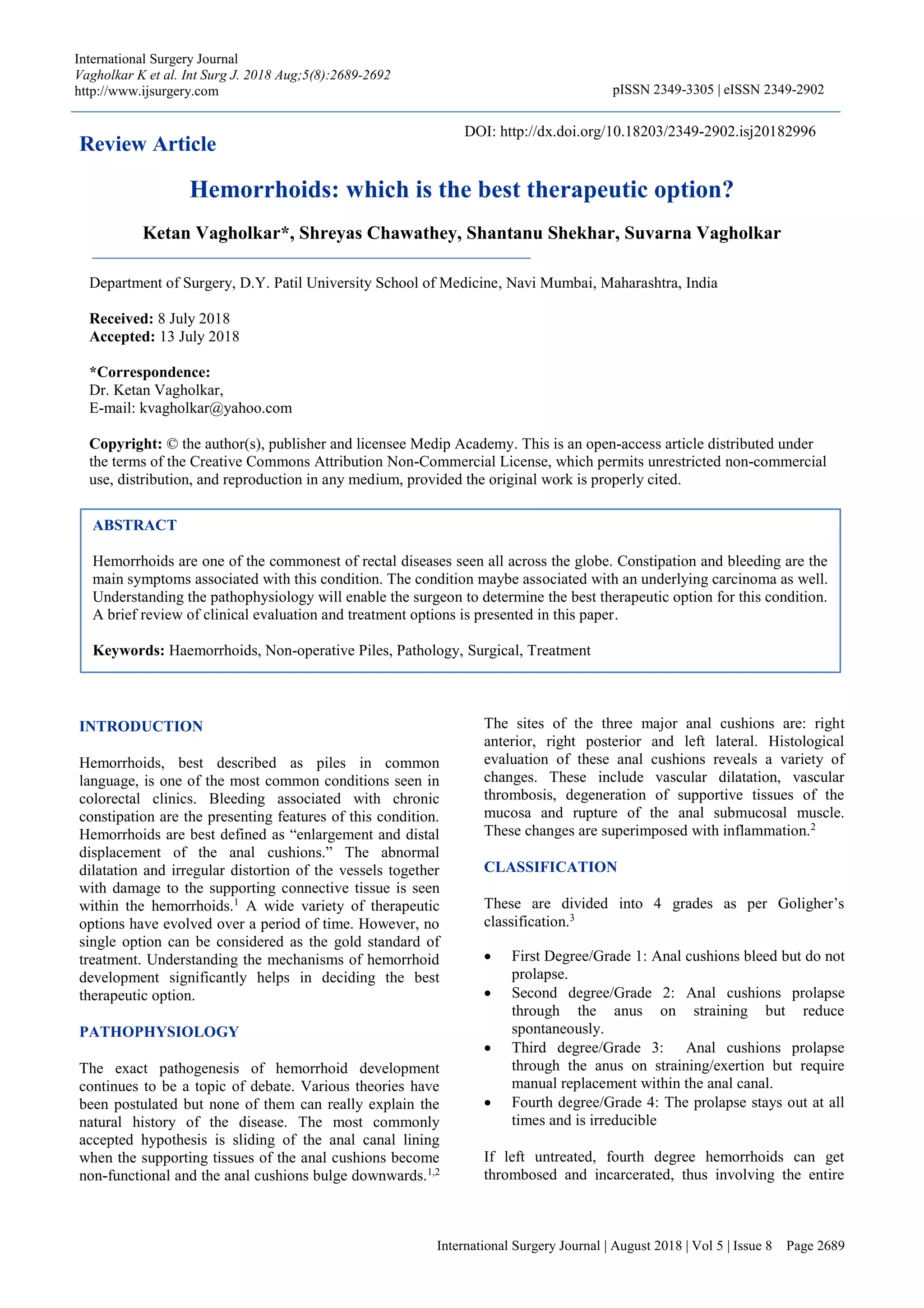 Hemorrhoids: which is the best therapeutic option? | PDF