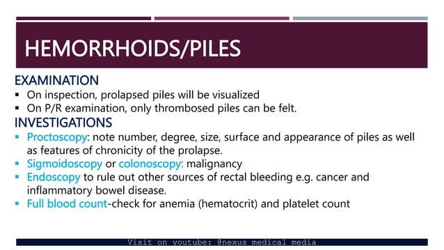 HEMORRHOIDS- anatomy, pathophysiology, clinical features, diagnosis and ...