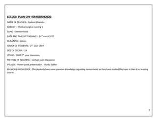 hemorrhoids lesson plan nursing colleges | DOCX