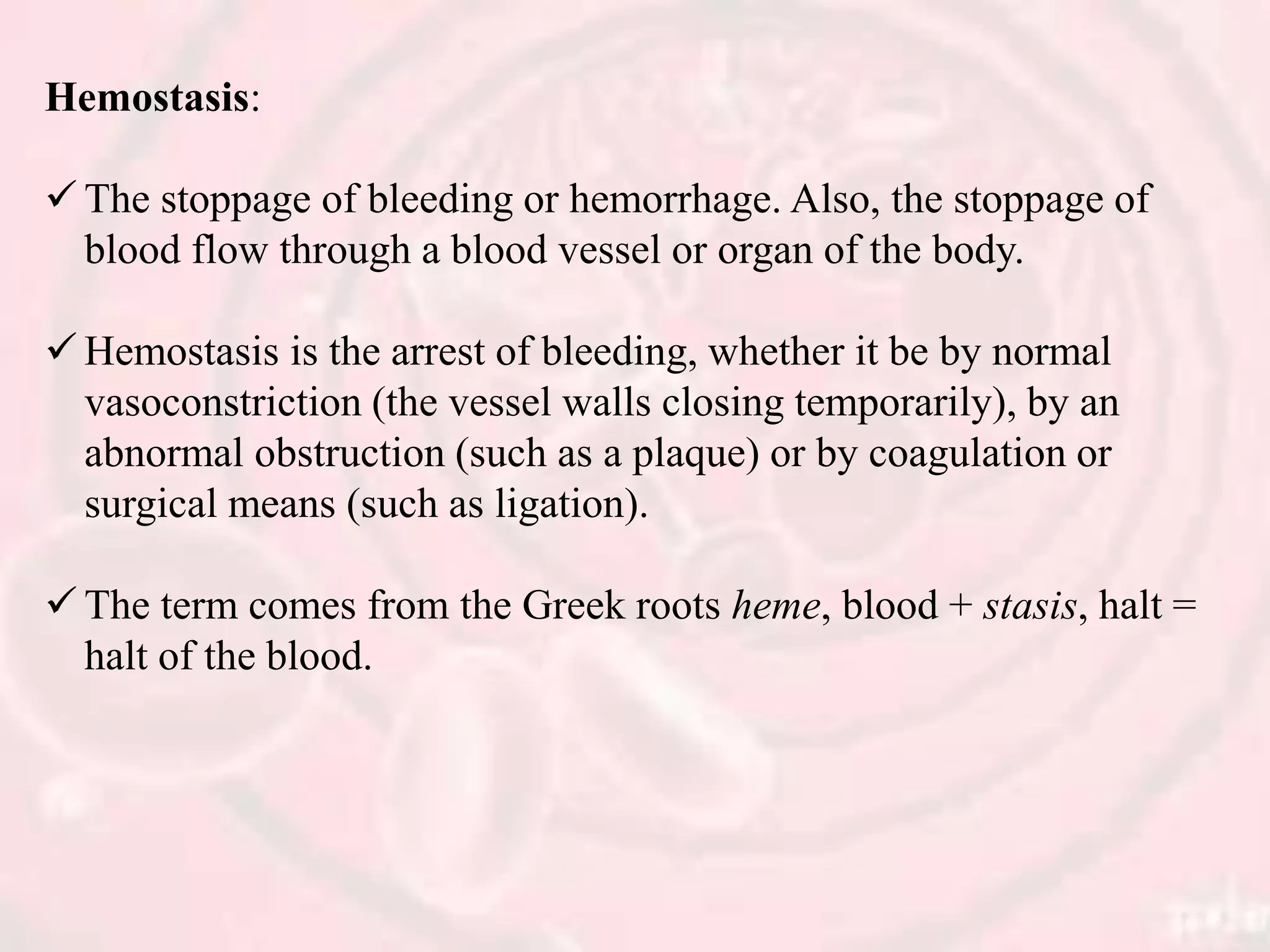 HEMOSTASIS /stages of hemostasis / Formation of platelet plug ...