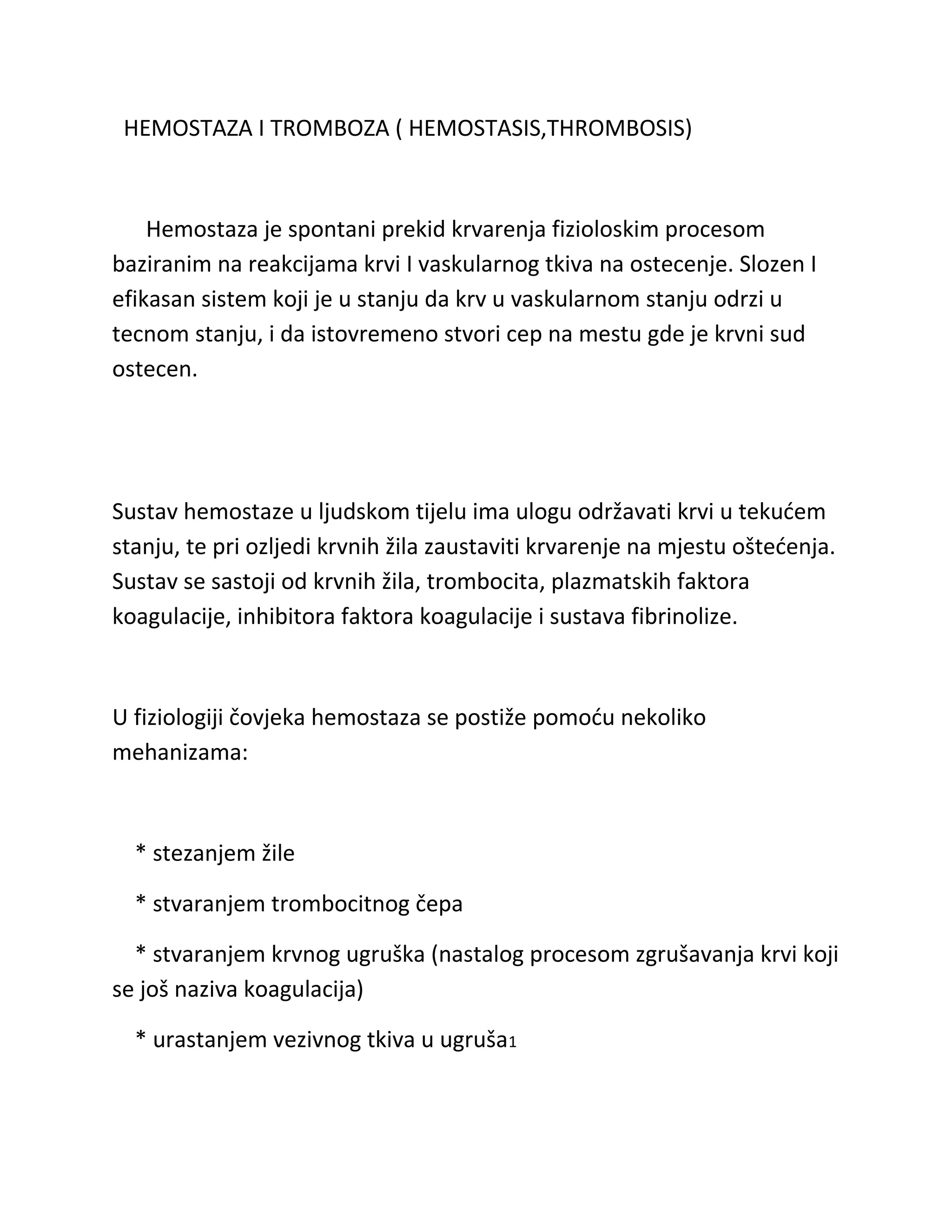 Hemostaza i tromboza | DOC