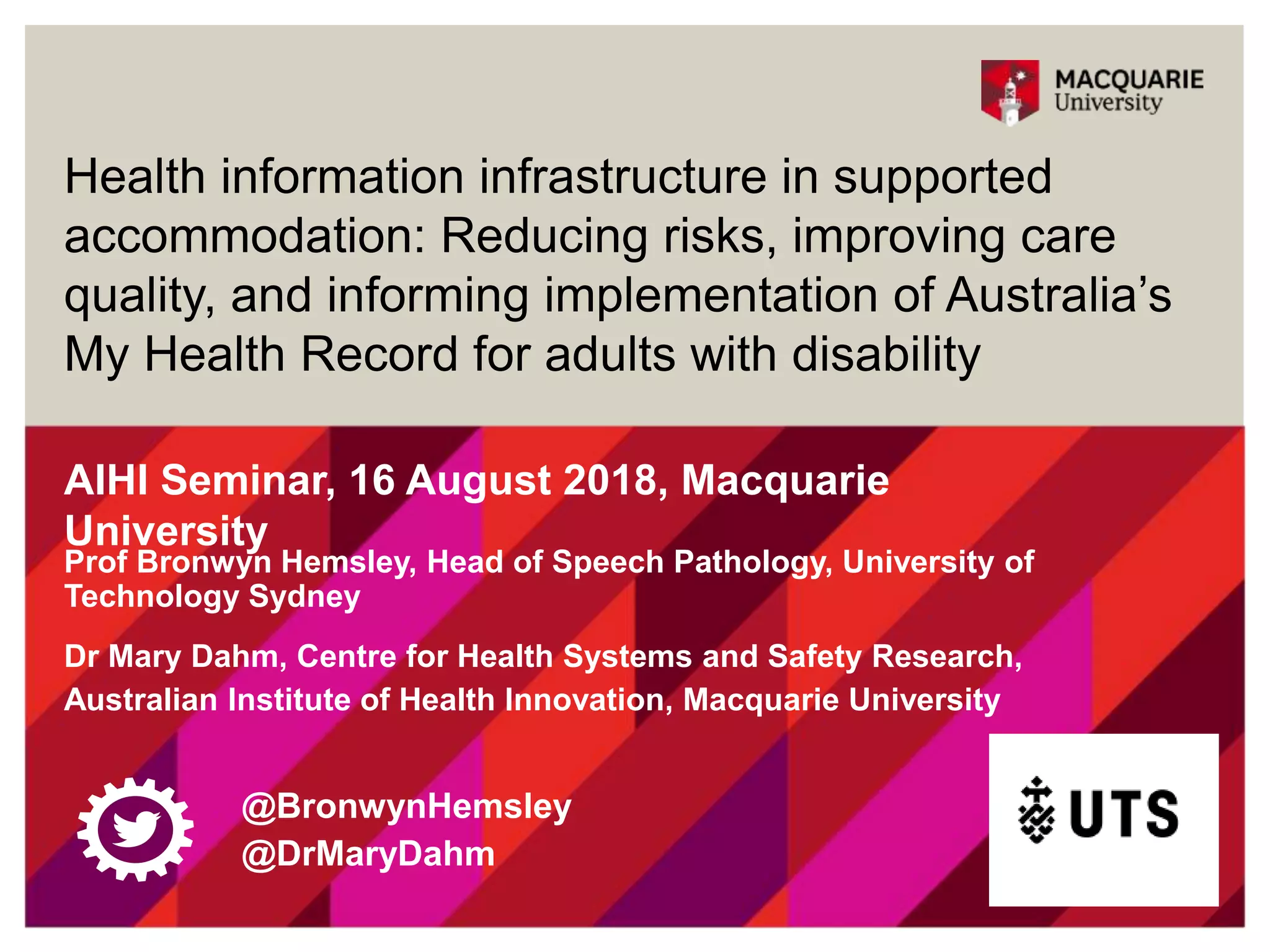 Health information infrastructure in supported accommodation: Reducing ...