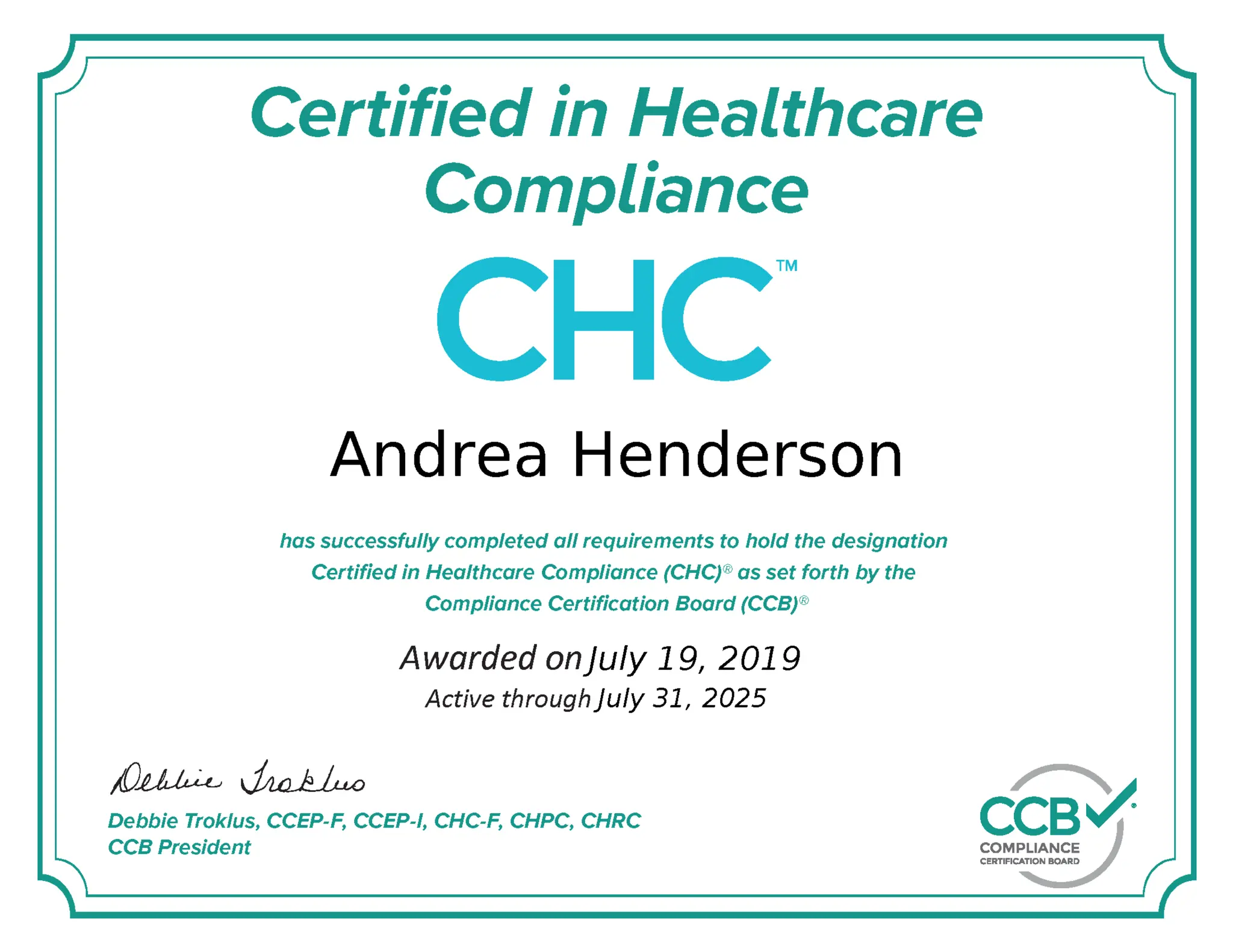 Henderson Certified in Healthcare Compliance (CHC) Certification | PDF