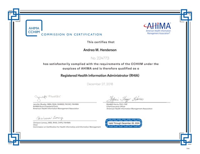 Henderson AHIMA RHIA Certification | PPT