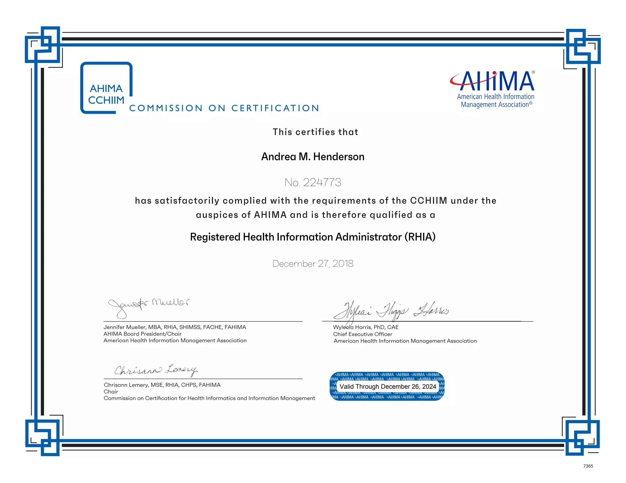 Henderson AHIMA RHIA Certification | PDF