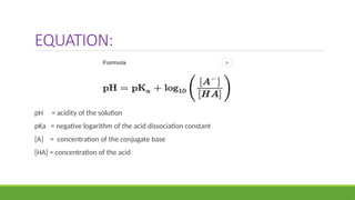 Henderson and Hasselbalch Equation to calculate pH | PPTX