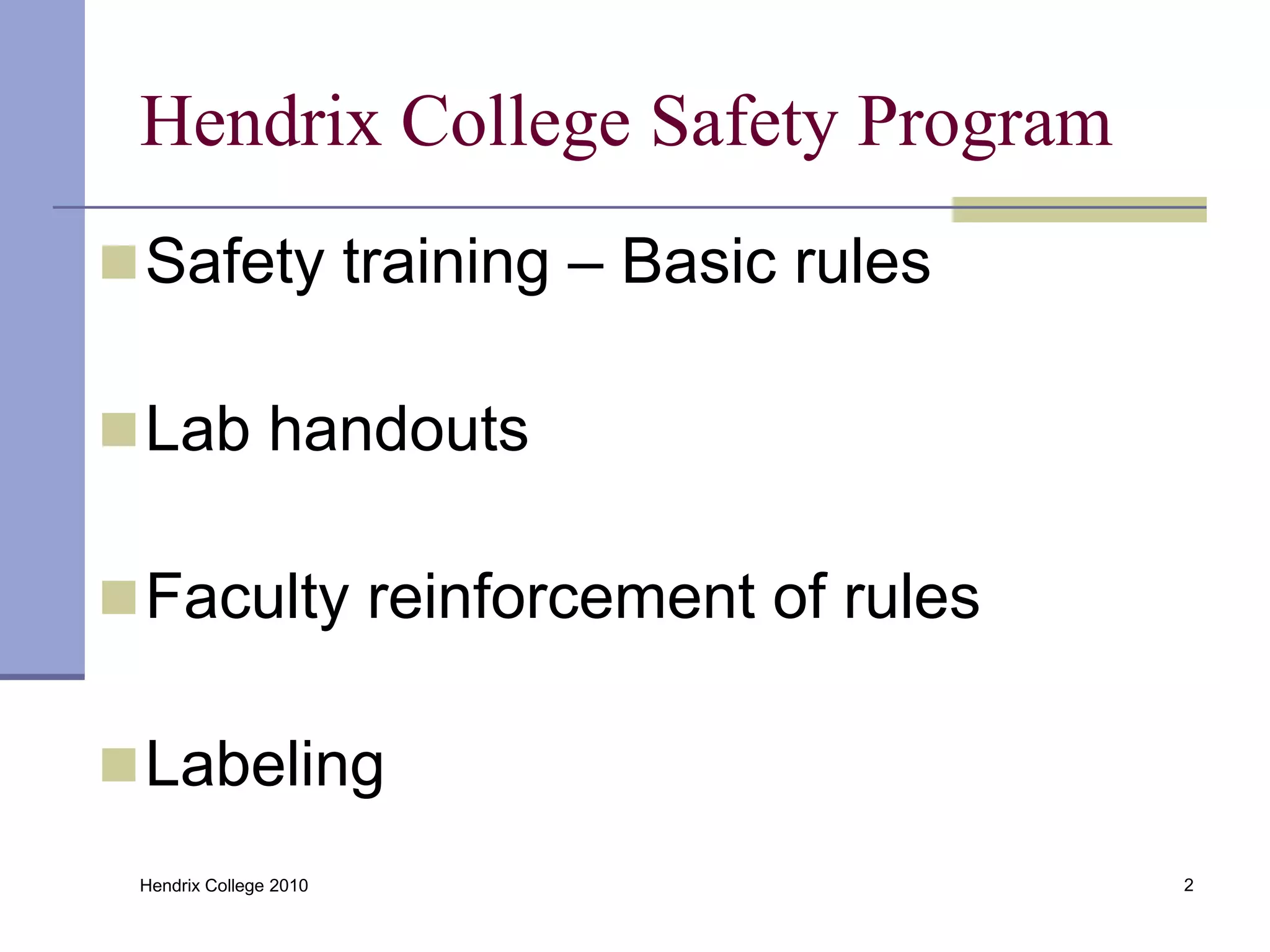 Hendrix College Undergraduate Lab Safety | PPTX