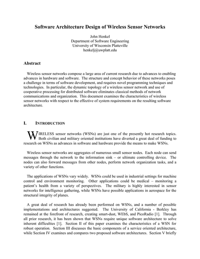 Basic Architecture of Wireless Sensor Network | PDF