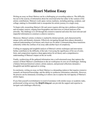 Henri Matisse Essay | PDF