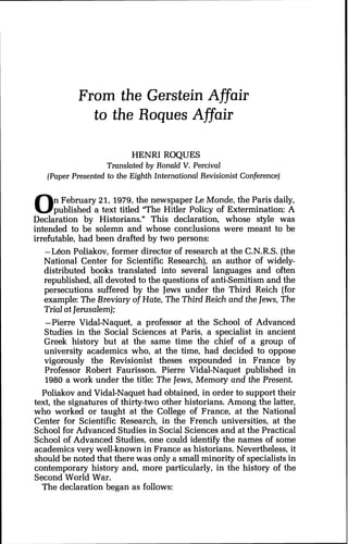 Henri roques from the gerstein affair to the roques affair - journal of ...