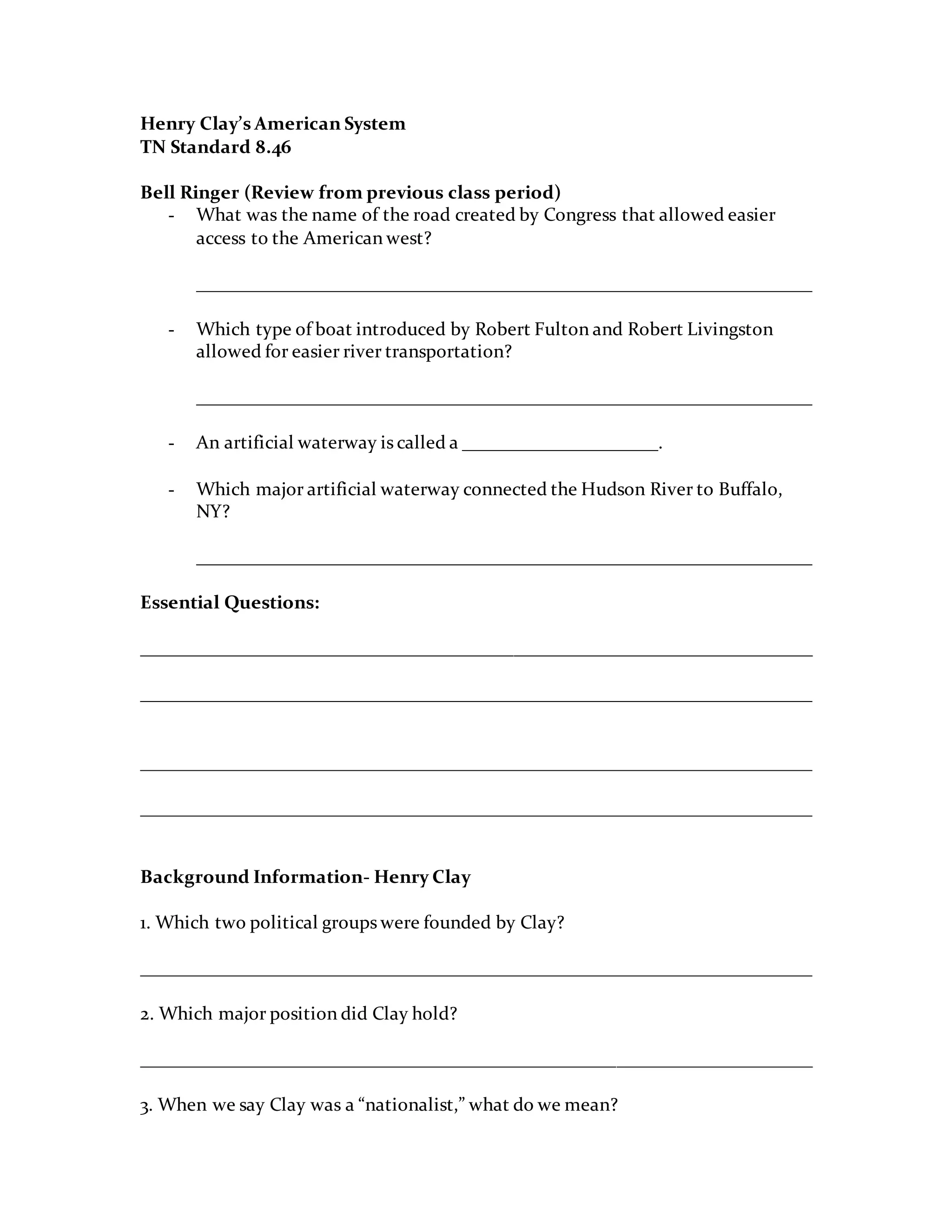 Henry clay’s american system notes | PDF