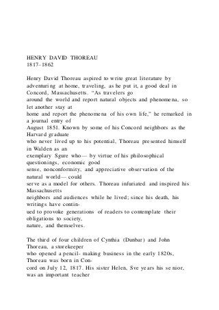 HENRY DAVID THOREAU1817–1862Henry David Thoreau aspired | DOCX