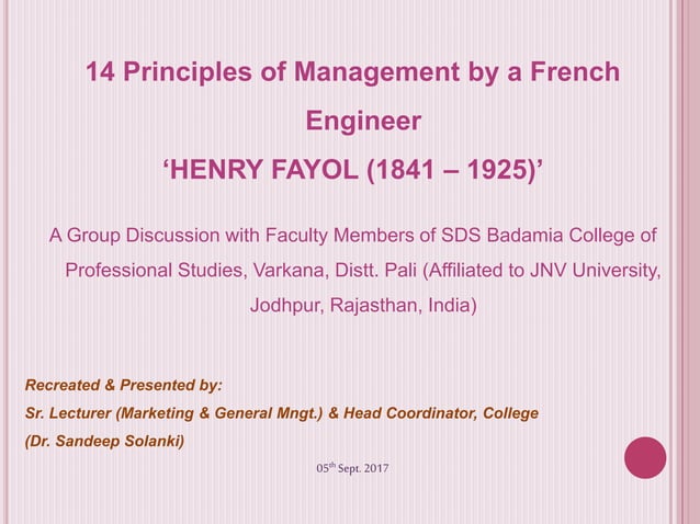 Henry Fayol (1841 - 1925) | PPTX