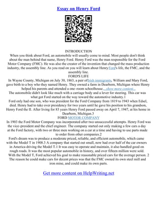 Henry Ford Essay | PDF