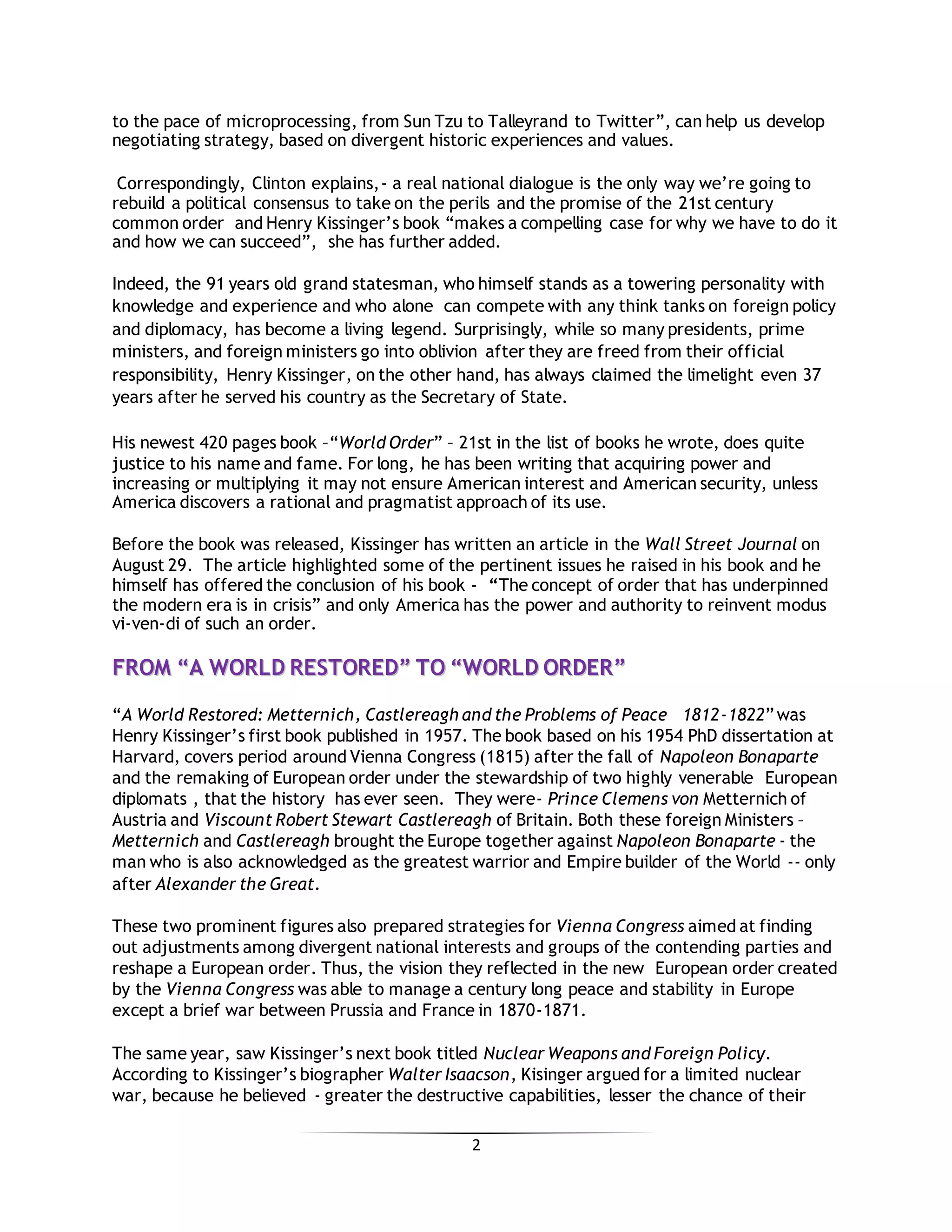 HENRY KISSINGER AND HIS “WORLD ORDER” | DOCX
