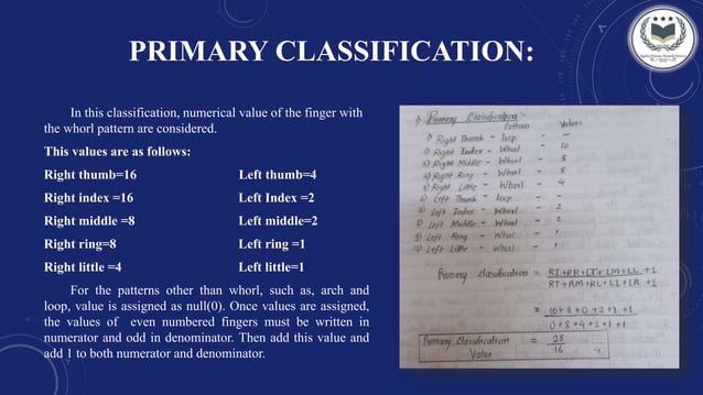 Henry’s 10 digit classification of fingerprint | PPTX