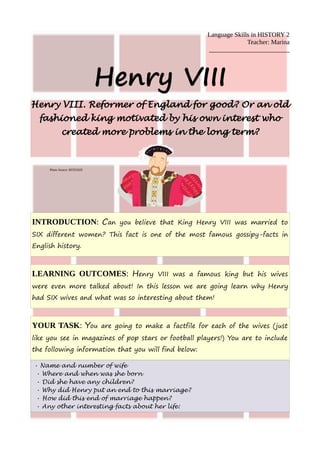 Henry VIII FACT-FILES ACTIVITIES | PDF
