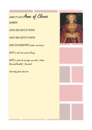 Henry VIII FACT-FILES ACTIVITIES | PDF