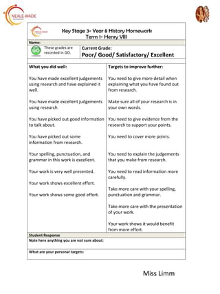 Henry viii homework level 3 and 4 | PDF