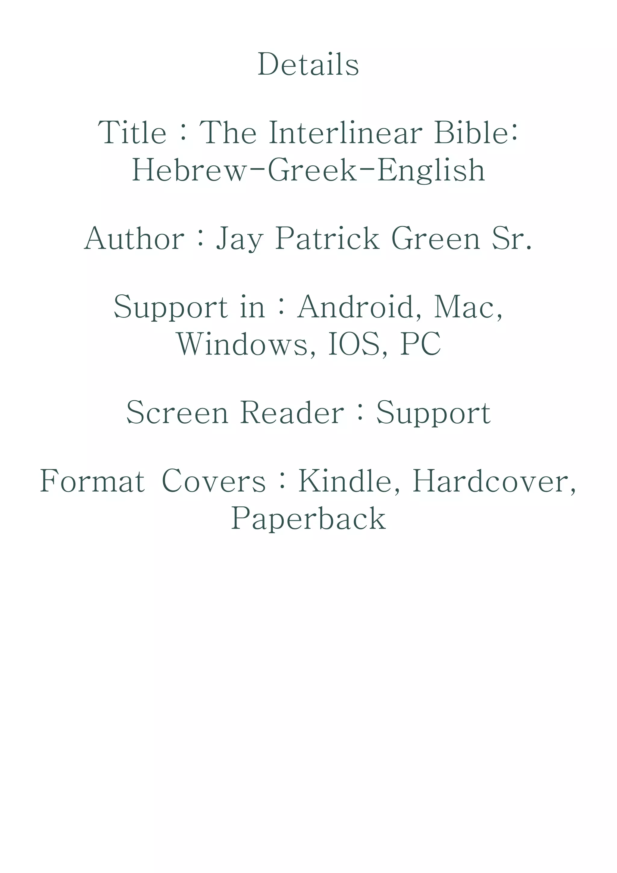 Hent&Laes The Interlinear Bible: Hebrew-Greek-English Volledige pagina | PDF