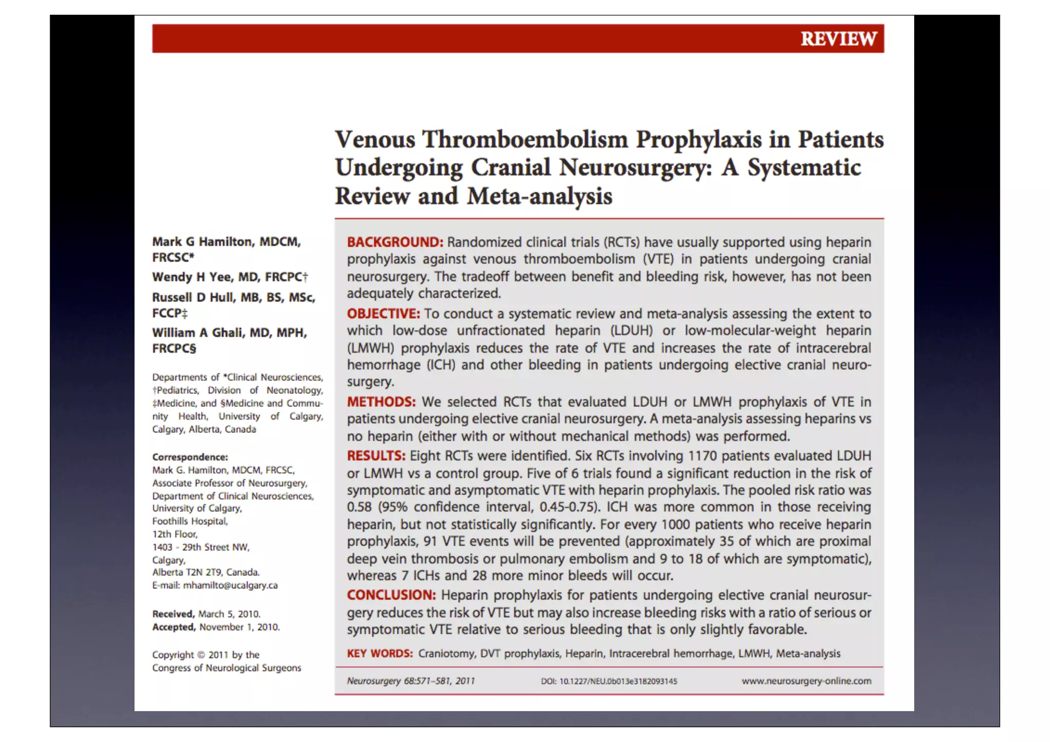 Heparin dvt prophylaxis and intracranial surgery dec 2011 | PDF