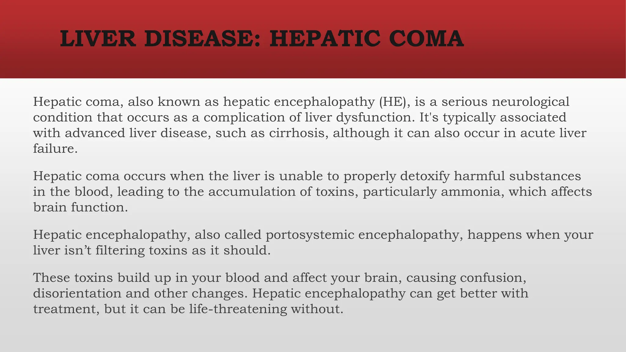 Hepatic coma : liver disease the loss of brain function when a damaged ...