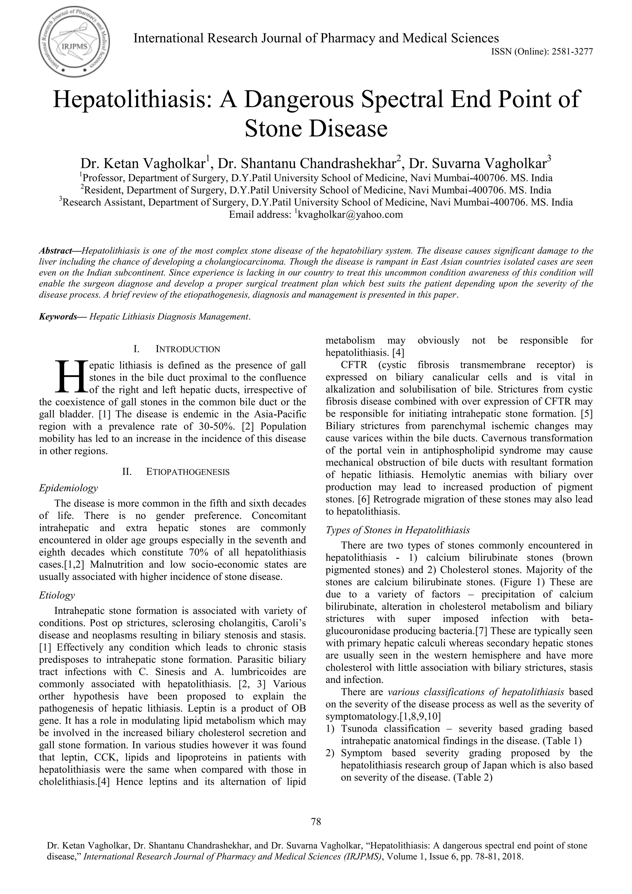 Hepatolithiasis: A Dangerous Spectral End Point of Stone Disease | PDF