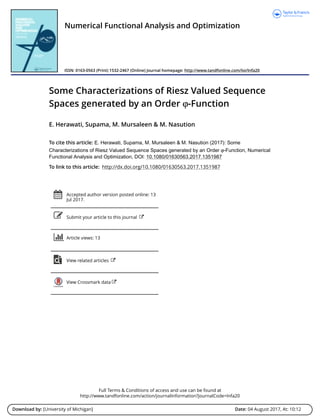 Some Characterizations of Riesz Valued Sequence Spaces generated by an Order ϕ-Function | PDF