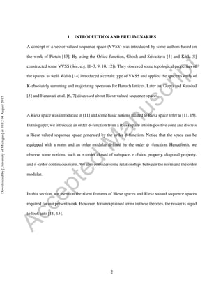 Some Characterizations of Riesz Valued Sequence Spaces generated by an Order ϕ-Function | PDF