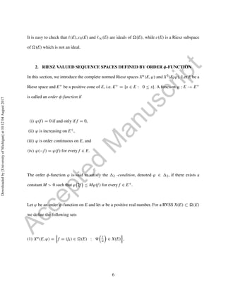 Some Characterizations of Riesz Valued Sequence Spaces generated by an Order ϕ-Function | PDF