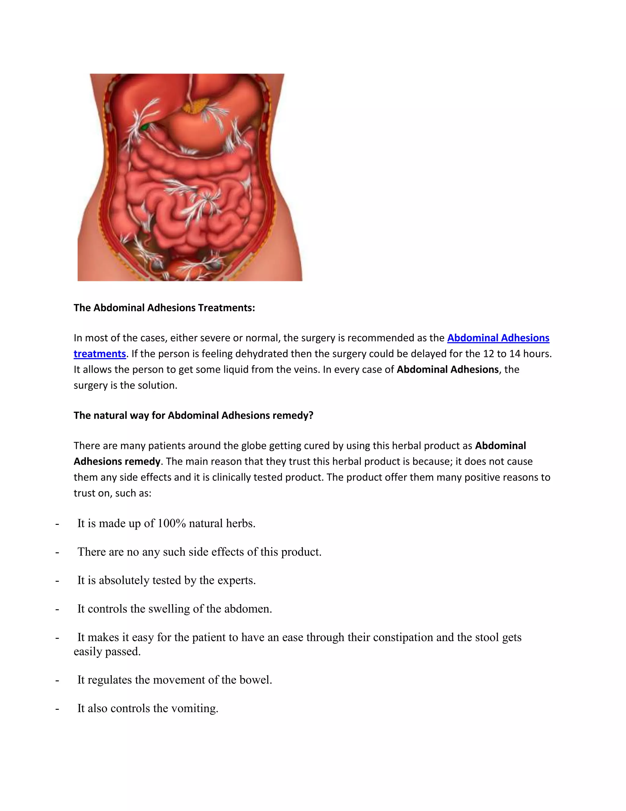 Abdominal Adhesions Treatment, Symptoms, Causes, Remedy | DOCX