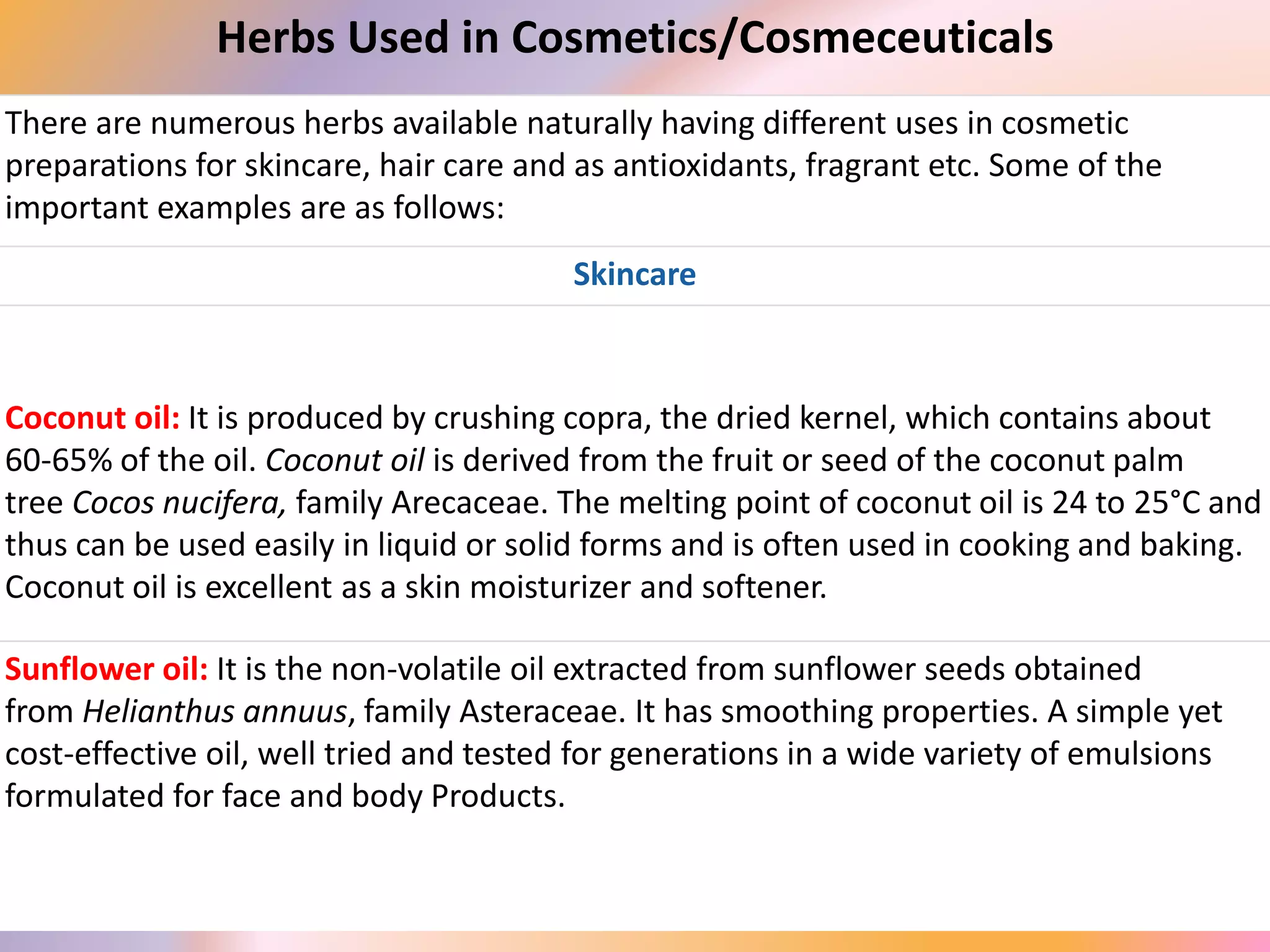 Herbal cosmetic, sourcs of cosmetic, types of cosmetic | PPTX