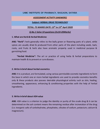 Herbal drug technology assessment activity answers | DOCX