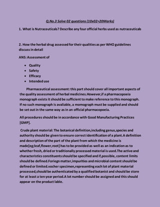 Herbal drug technology assessment activity answers | DOCX