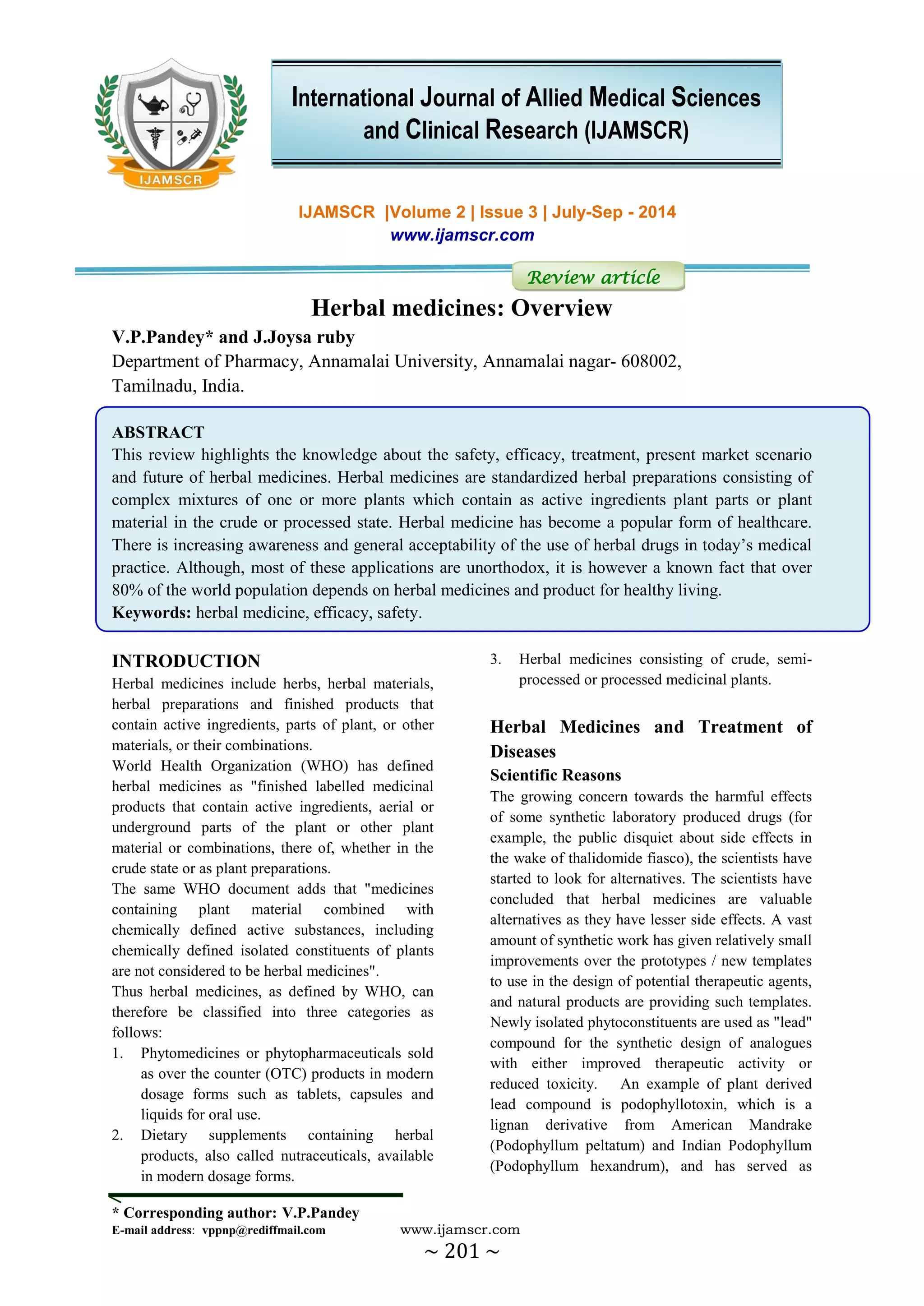 Herbal medicines overview | PDF