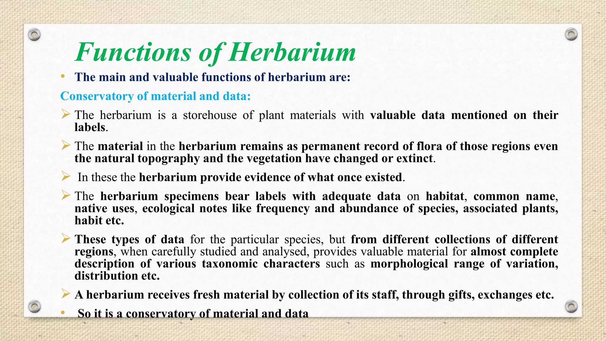 Herbarium- Concept ,types and Important | PPTX