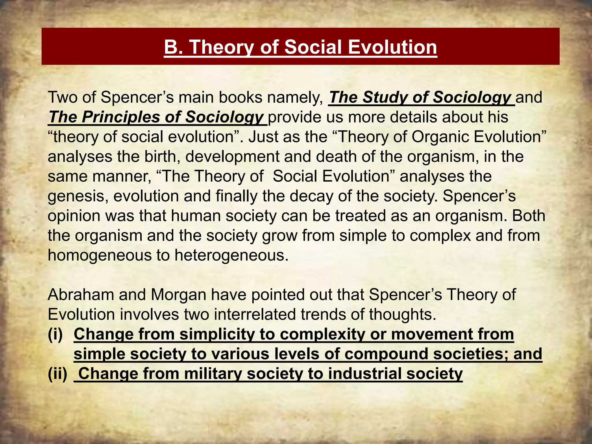 Herbert Spencer's Theory of Social Evolution & Organic Analogy | PPTX