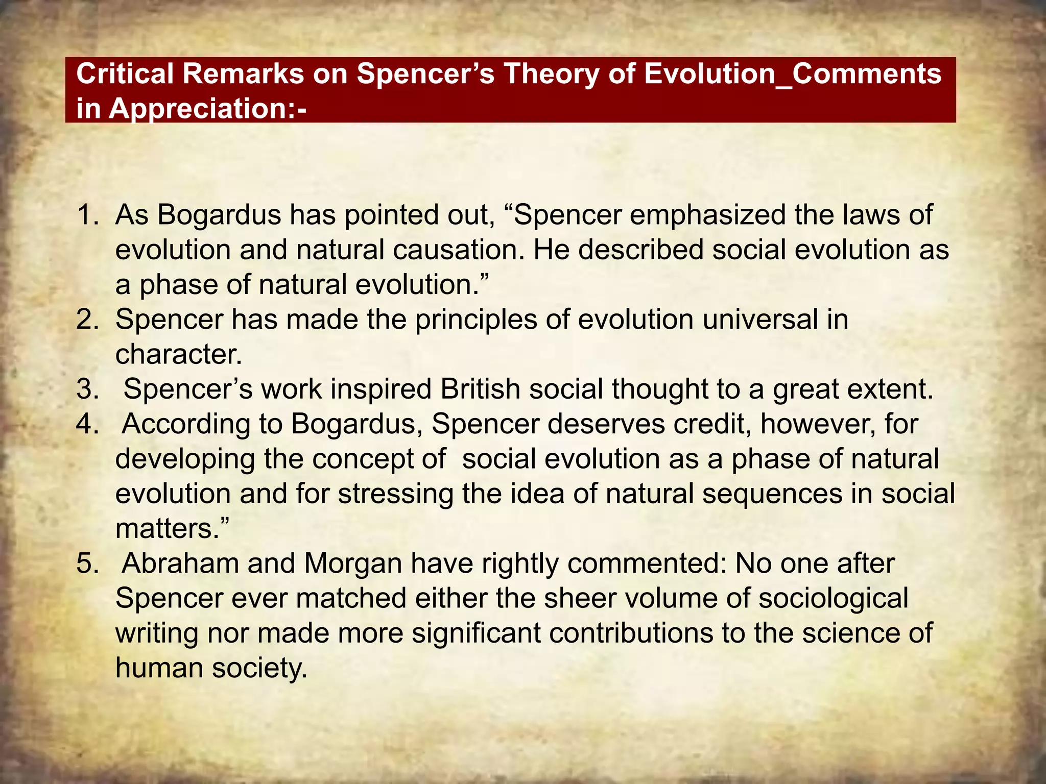 Herbert Spencer's Theory of Social Evolution & Organic Analogy | PPTX