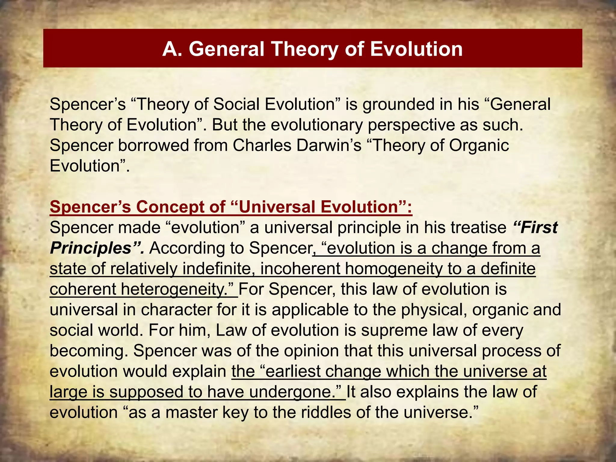 Herbert Spencer's Theory of Social Evolution & Organic Analogy | PPTX