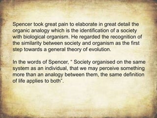 Herbert Spencer's Theory of Social Evolution & Organic Analogy | PPTX