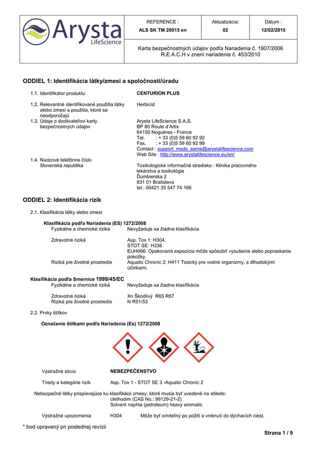 Herbicide centurion plus msds | PDF