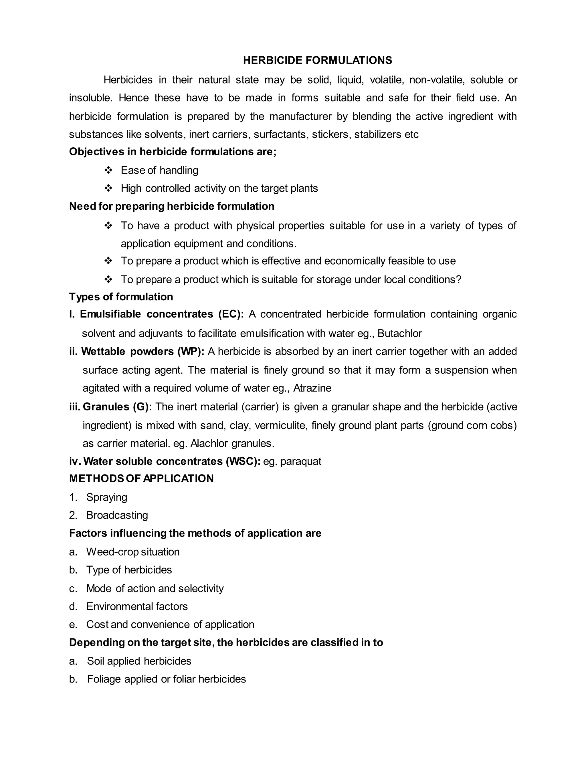 Herbicide Classification and Formulations | DOCX