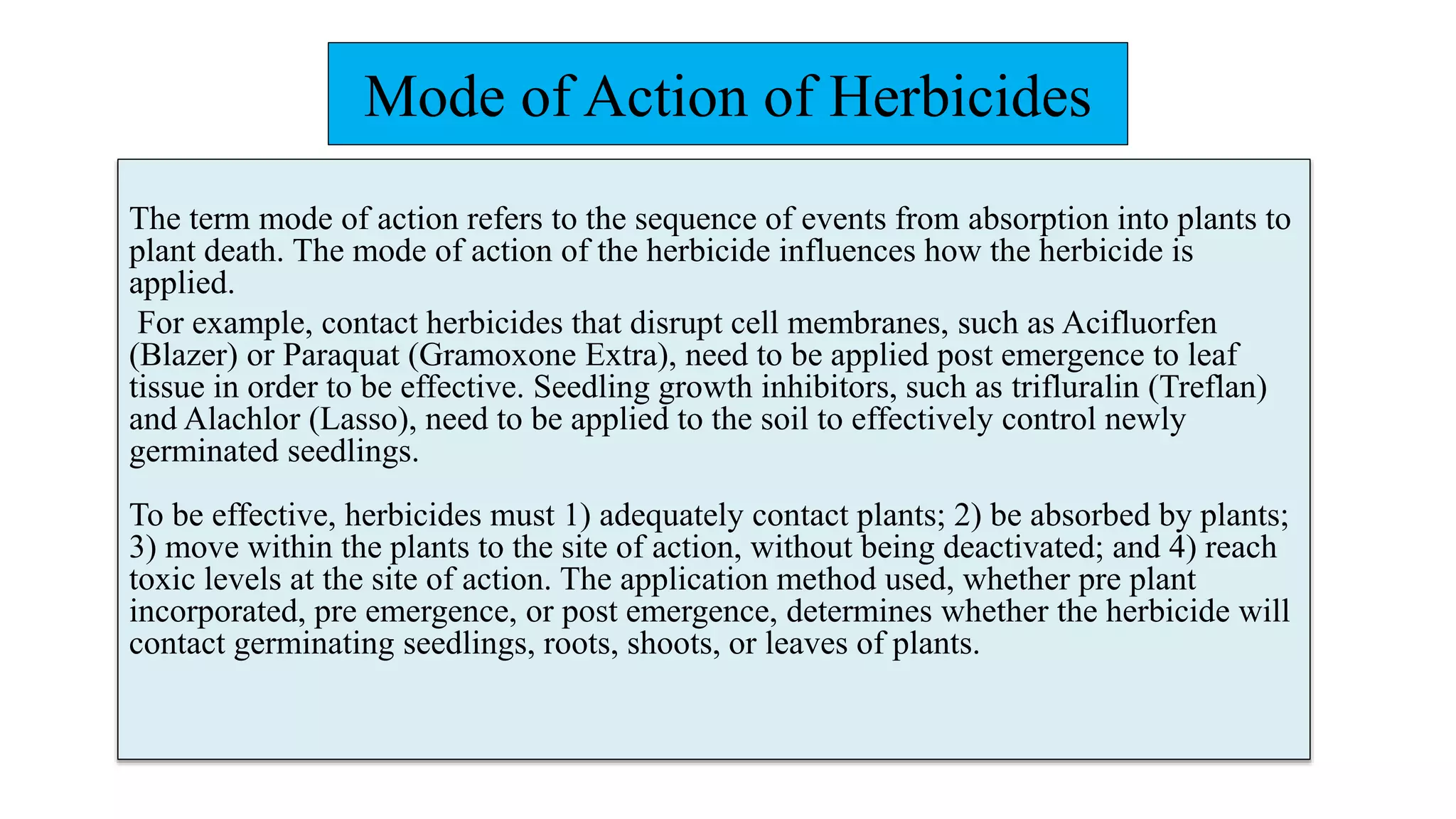 Herbicides classification,their development history and mode of action ...