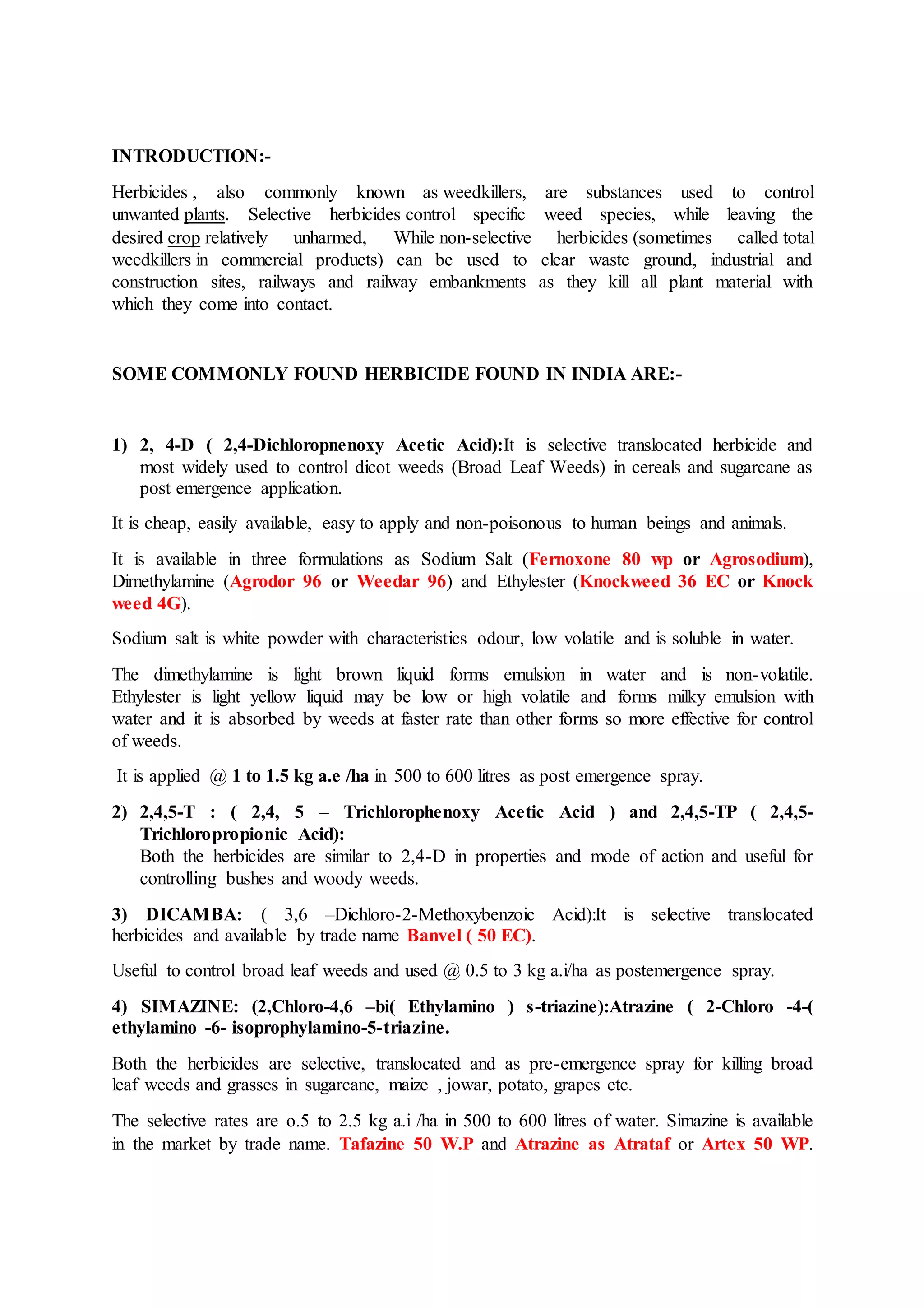 Herbicides trade name | DOC