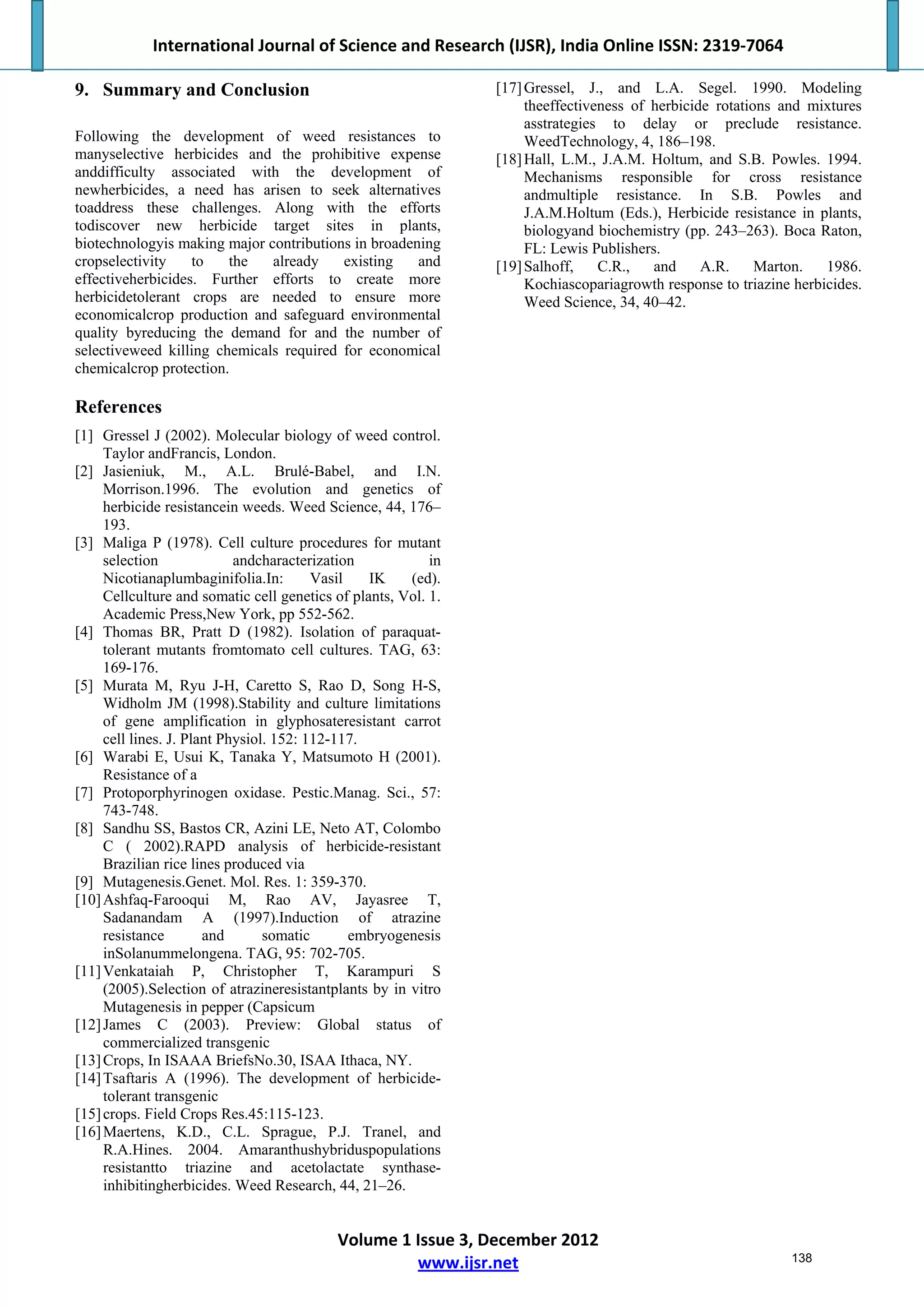 Herbicide tolerant crops and weed management | PDF
