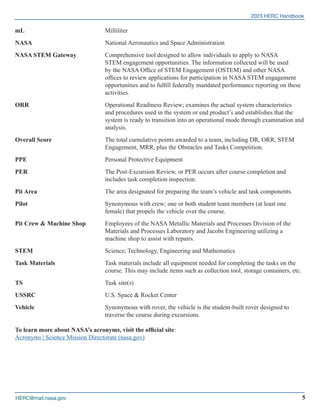 NASA Human Exploration Rover Challenge 2023 HandBook | PDF