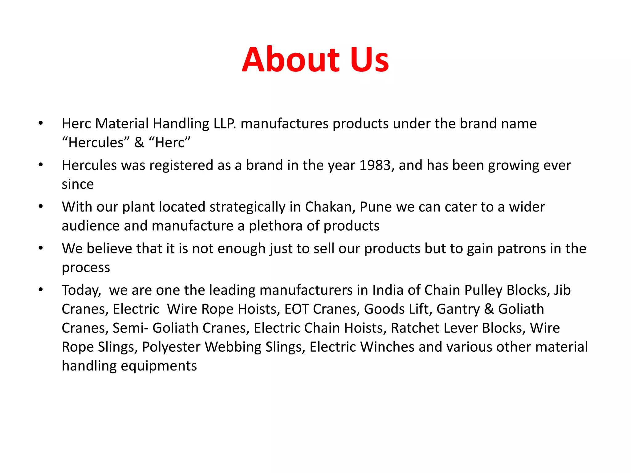 Electric Cranes & Hoist By HERC Material Handling LLP | PPT