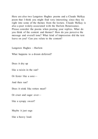 Here are also two Langston Hughes poems and a Claude McKay poem that | PDF